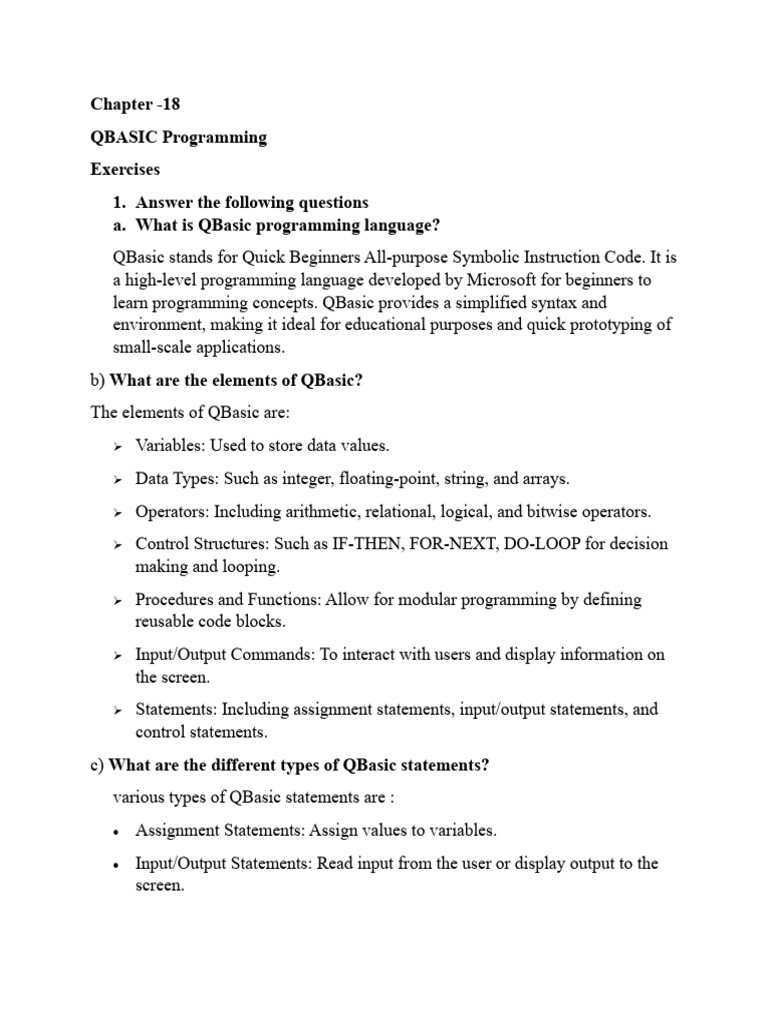 Qbasic Exercises Pdf Computer Program Programming