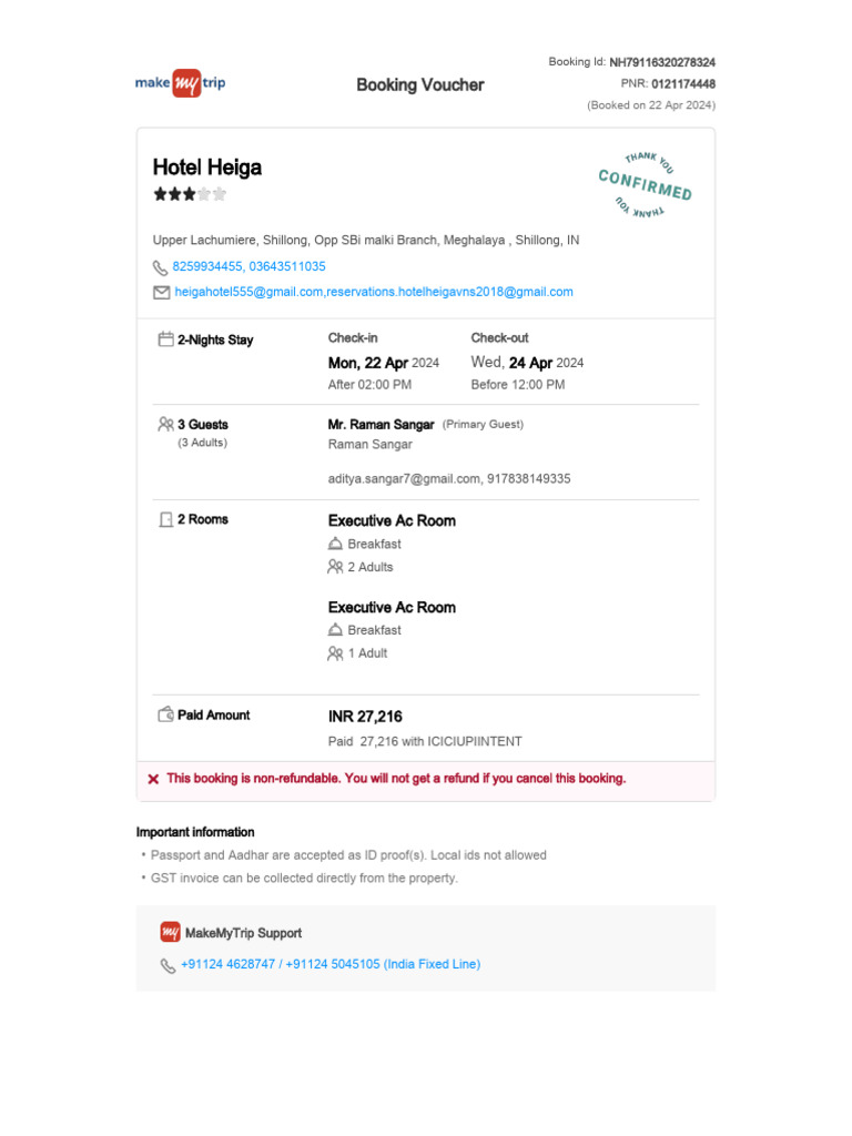 Hotel Heiga: Booking Voucher | PDF