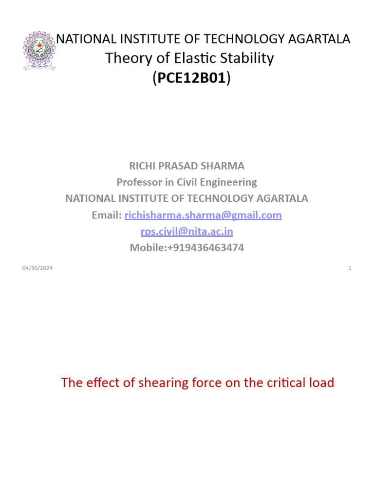 Lecture Note 8 Effect of Shearing Force | PDF | Slope | Buckling