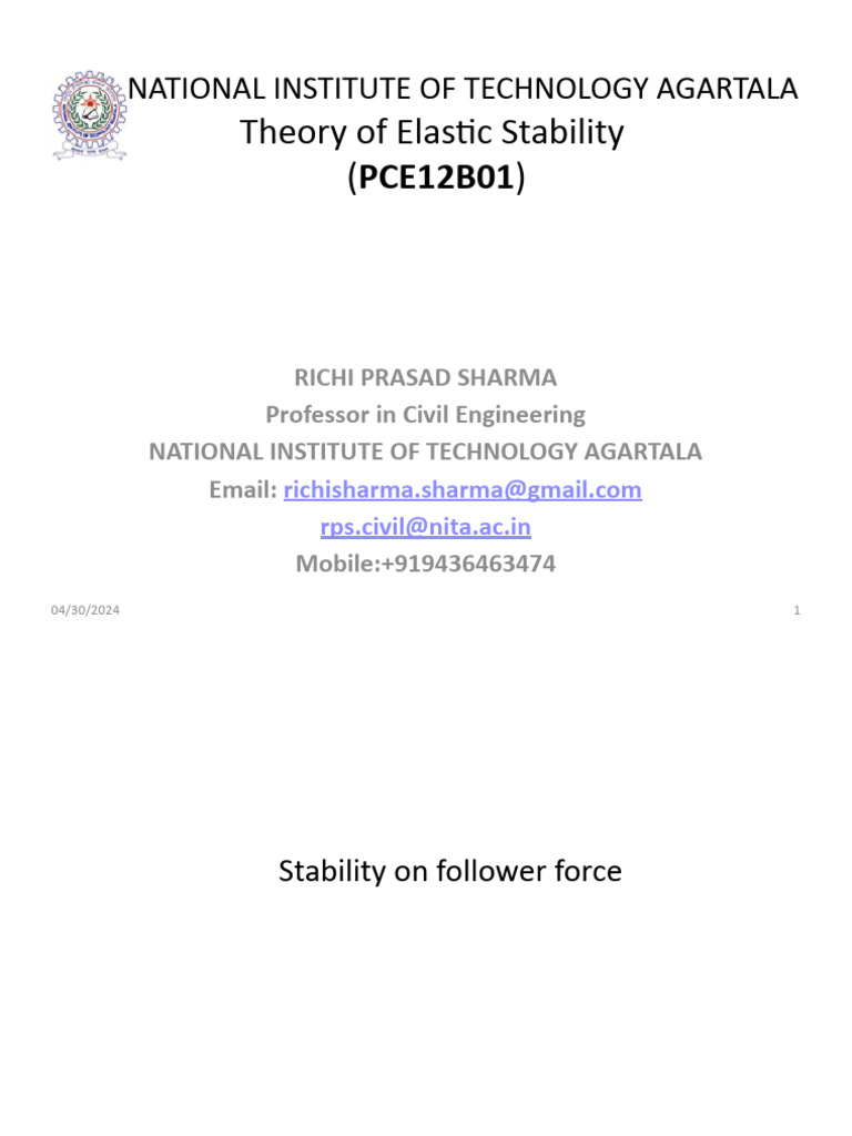 Lecture Note 9 Follower Force | PDF | Force | Stability Theory