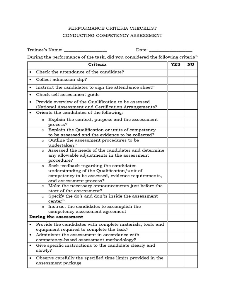 TESDA Competency Assessment Checklist | PDF