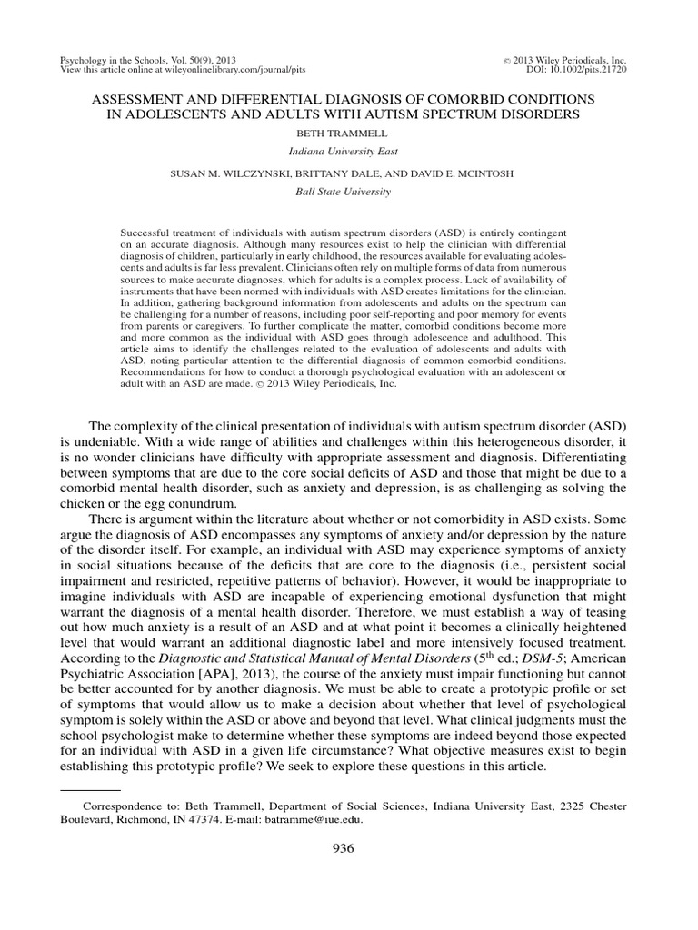 Assessment and Differential Diagnosis of Comorbidities in Adolescence ...