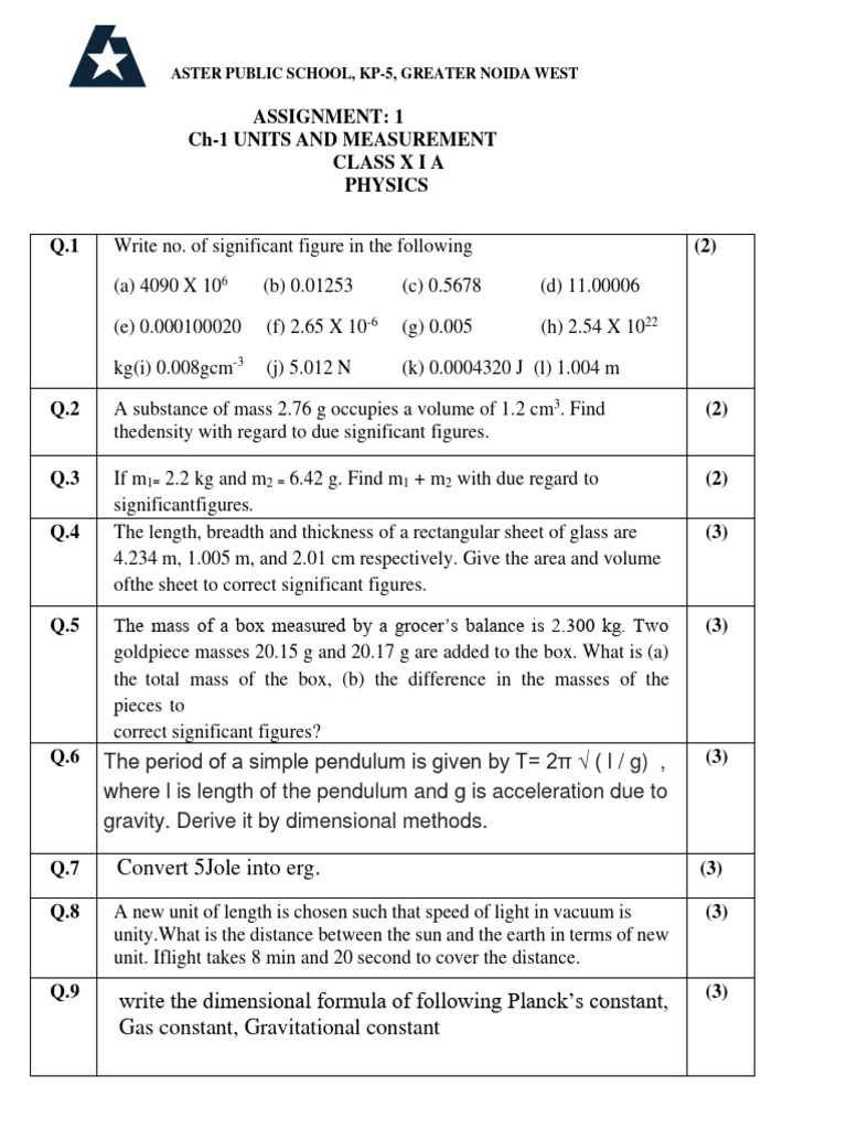Units and Measurement Assignment | PDF | Force | Physics