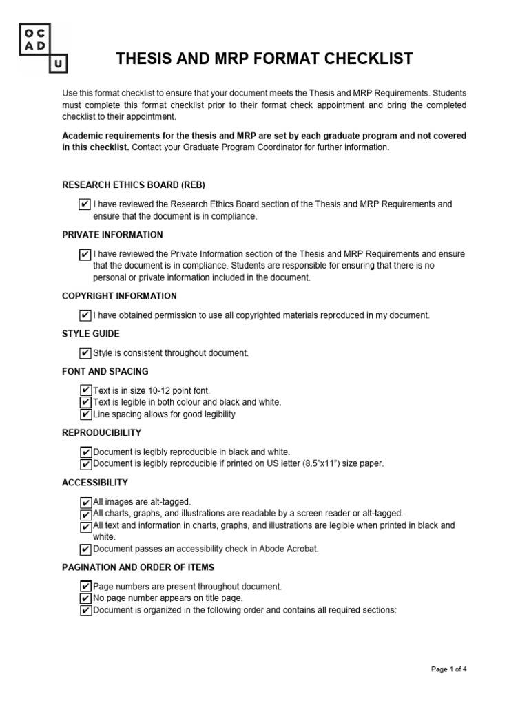 Thesis and MRP Formatting Checklist | PDF | Thesis | Graphics