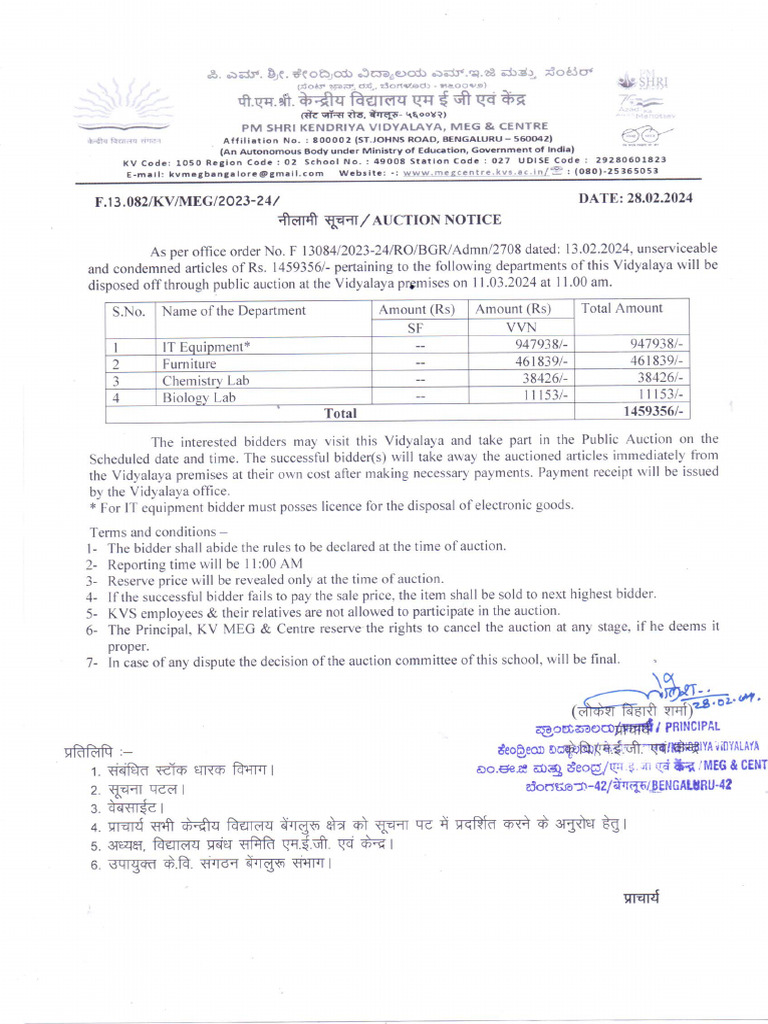KV MEG Auction Notice 28.02.2024 | PDF
