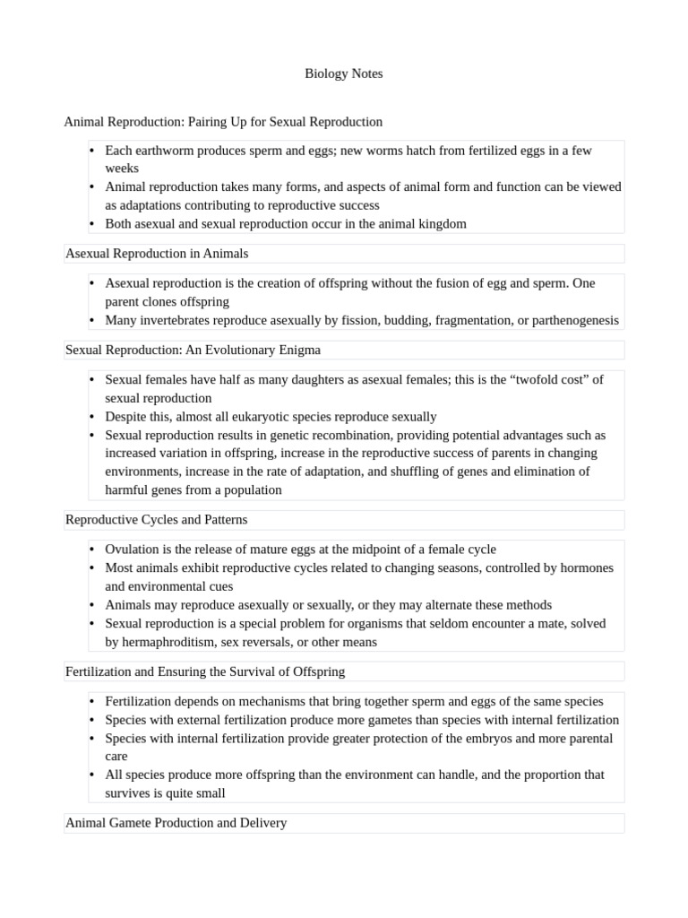 Bio Notes Pdf Menstrual Cycle Reproduction