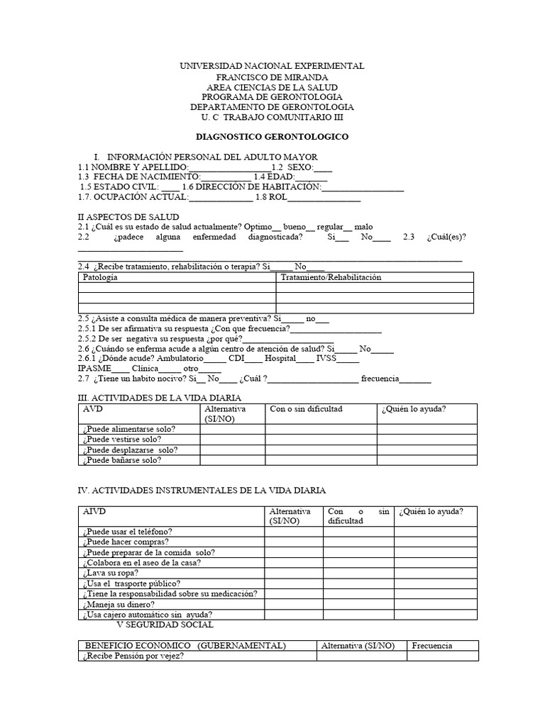 24-11 Modelo de Instrumento Dignostico | PDF | Vejez | Ciencias del comportamiento