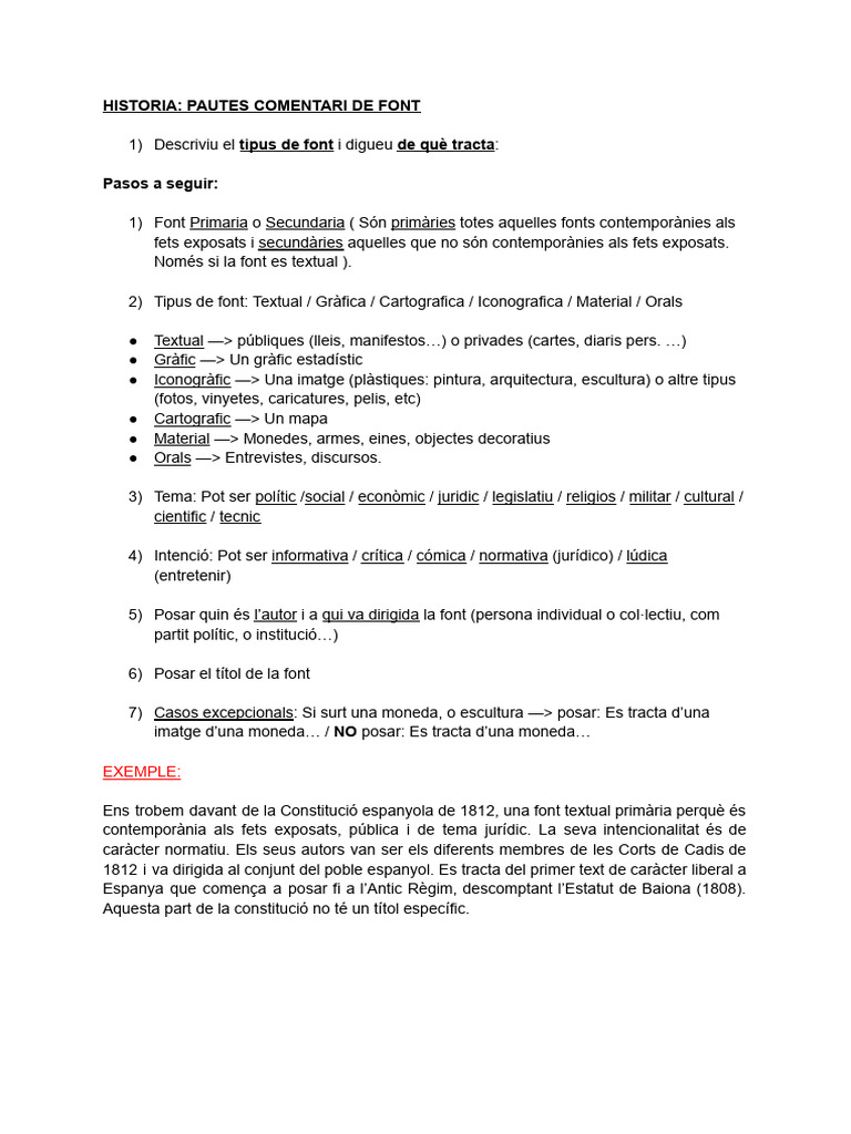 Pauta Comentari Font - Historia | PDF