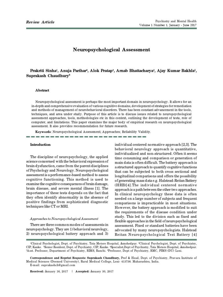 Neuropsychological Assessment | PDF | Neuropsychology | Wechsler Adult ...
