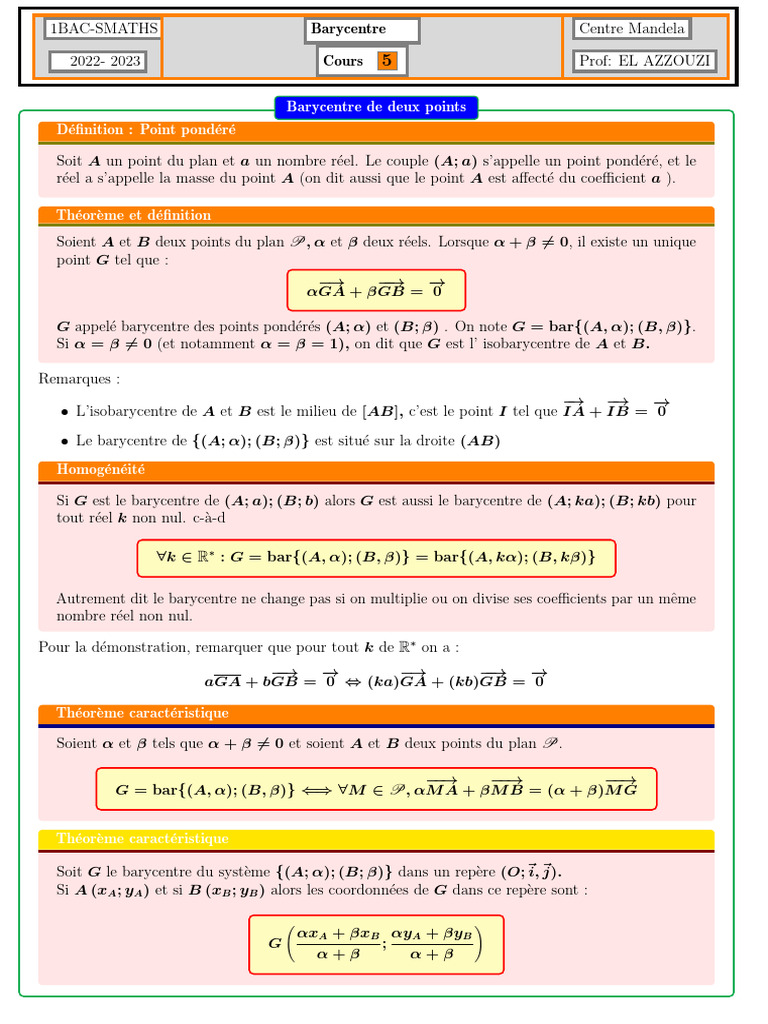 Barycentre : Définitions et Propriétés | PDF | Mathématiques ...