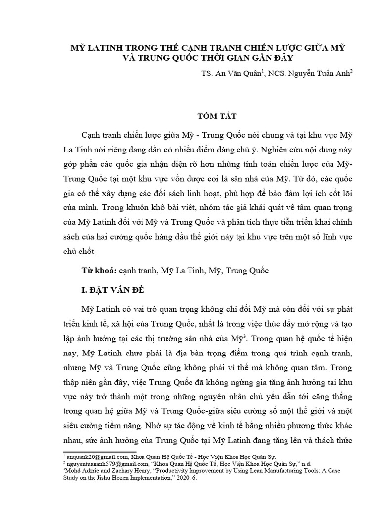 T.Anh - MỸ LATINH TRONG THẾ CẠNH TRANH CHIẾN LƯỢC GIỮA MỸ VÀ TRUNG QUỐC | PDF