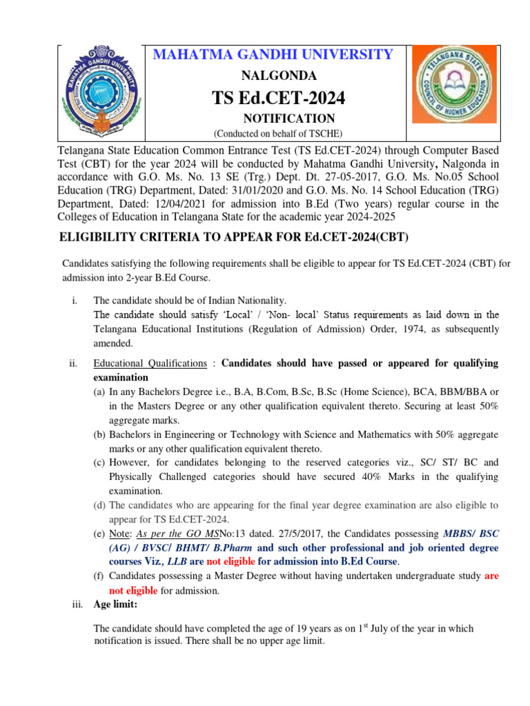 Detailed Notification 2024 | PDF | University And College Admission ...