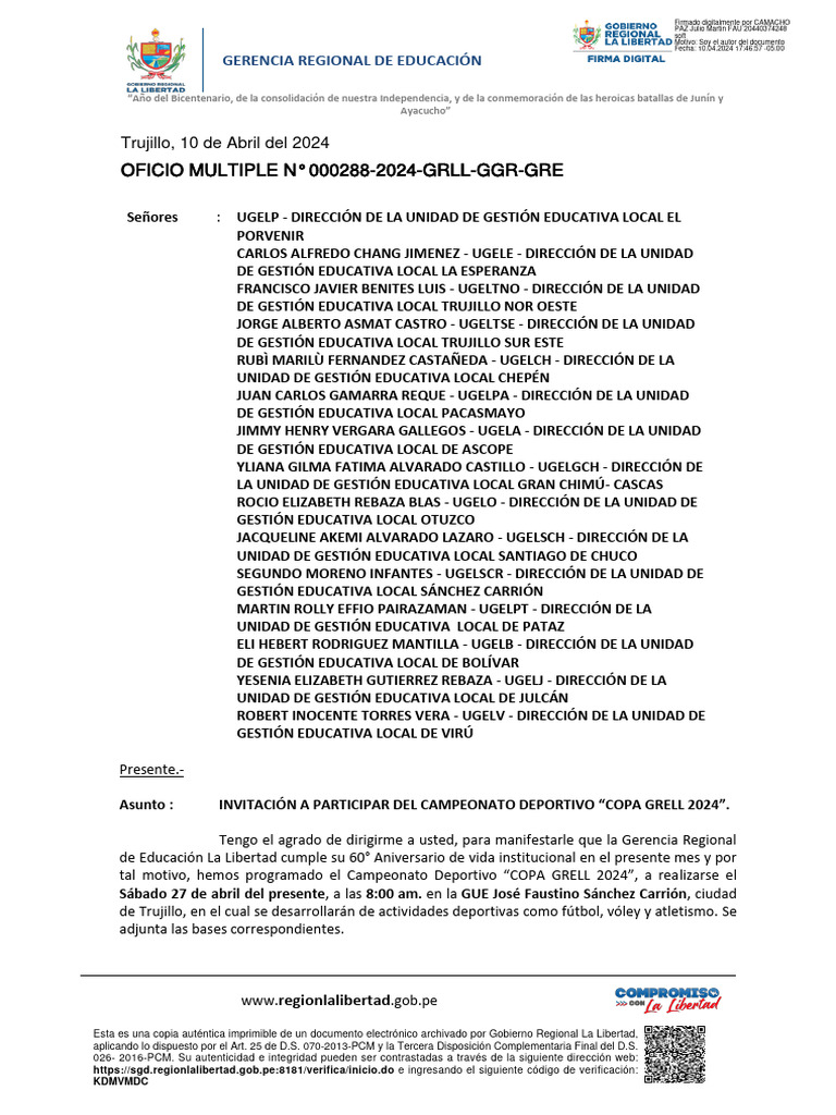 Oficio Multiple-000288-2024-Ggr-Gre | PDF | Perú