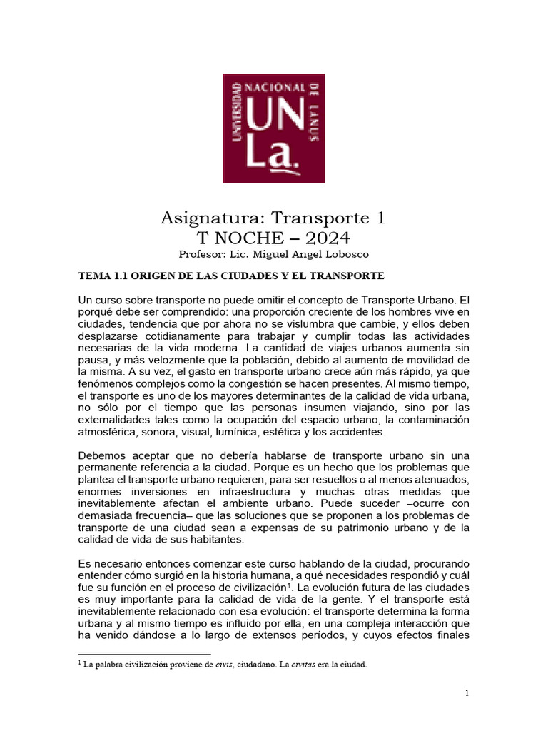 U 1 - Tema 1 Origen de Las Ciudades y El Transporte | PDF | Sustentabilidad | Gases de efecto ...