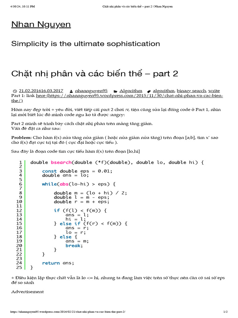 Chặt Nhị Phân Và Các Biến Thể - Part 2 - Nhan Nguyen | PDF