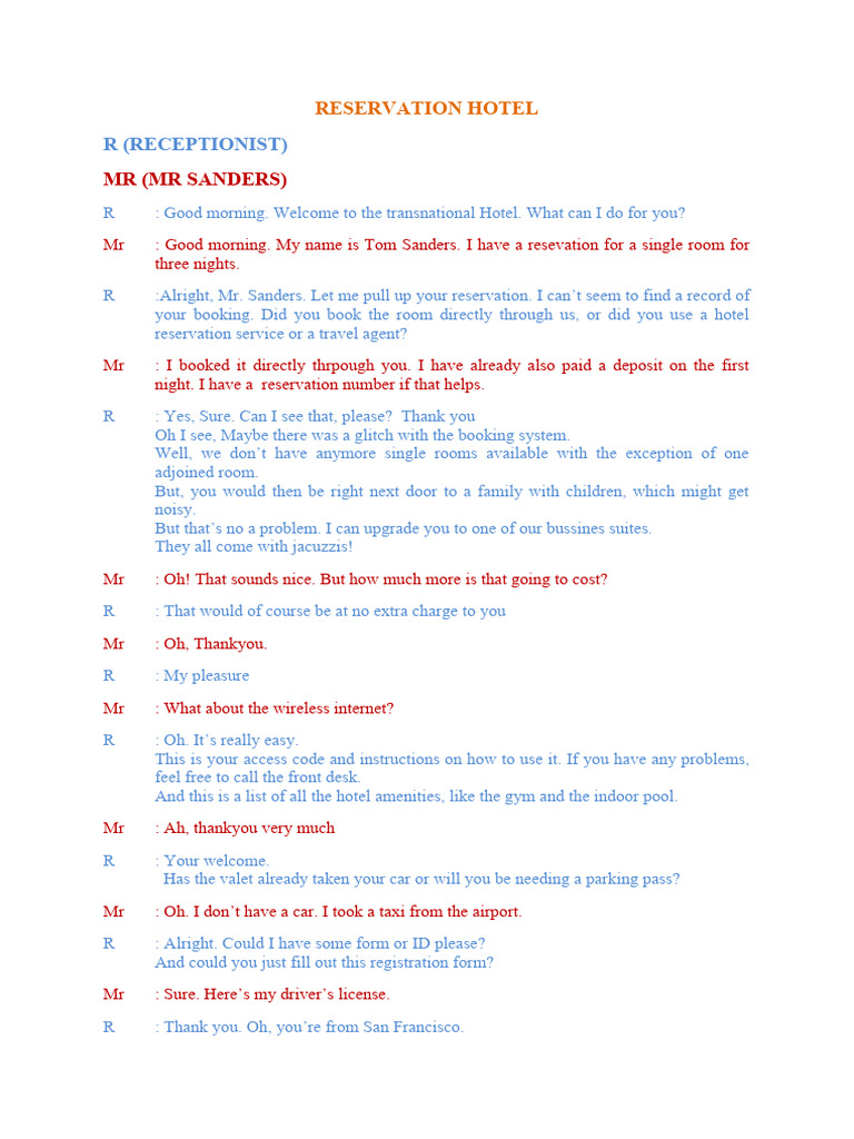 Dialog Reservation Hotel | PDF