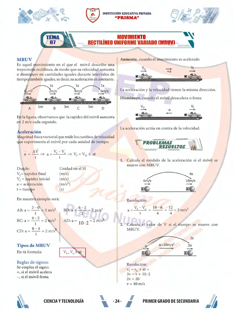 Movimiento Rectilíneo Uniforme Variado MRUV | PDF