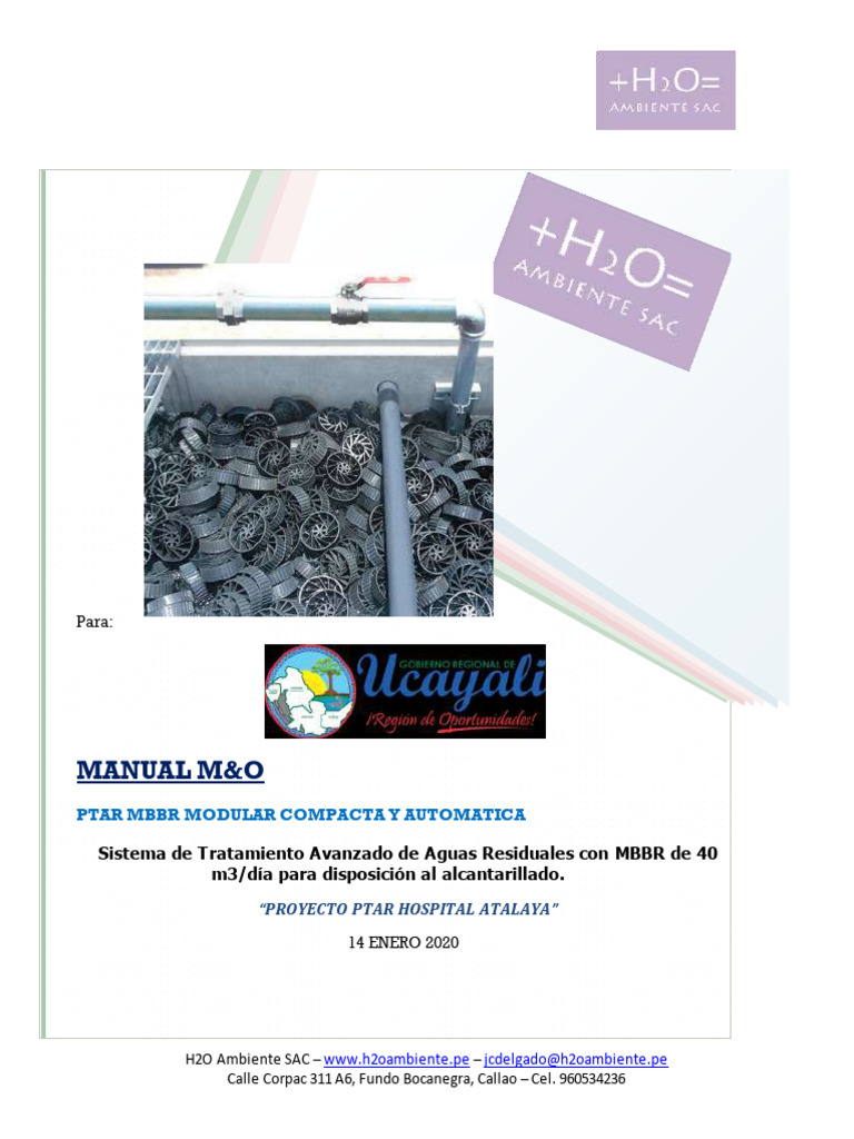 Manual de O&M PTAR ATALAYA MBBR 40TPD | PDF | Filtración | Bomba