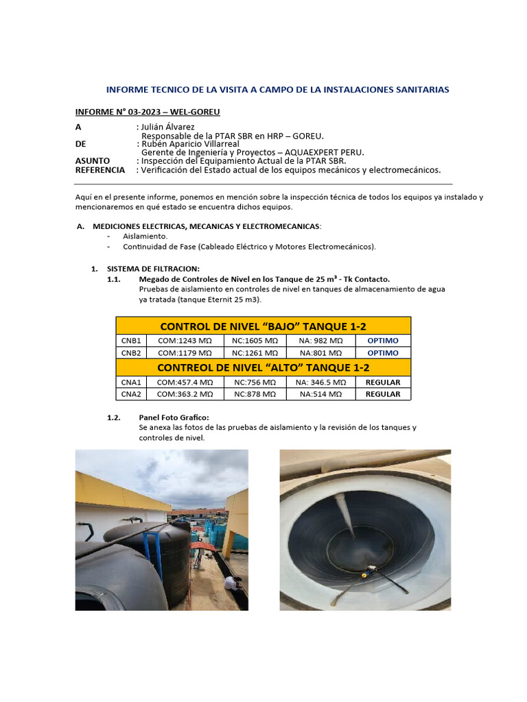 Informe Tecnico de La PTAR SBR 400 m3 HRP - AquaExpert Peru Ingenieria ...