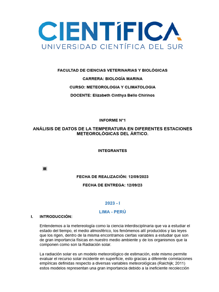 Informe Nº1 de Metereologia y Climatologia | PDF | Meteorología | Ciencias atmosféricas