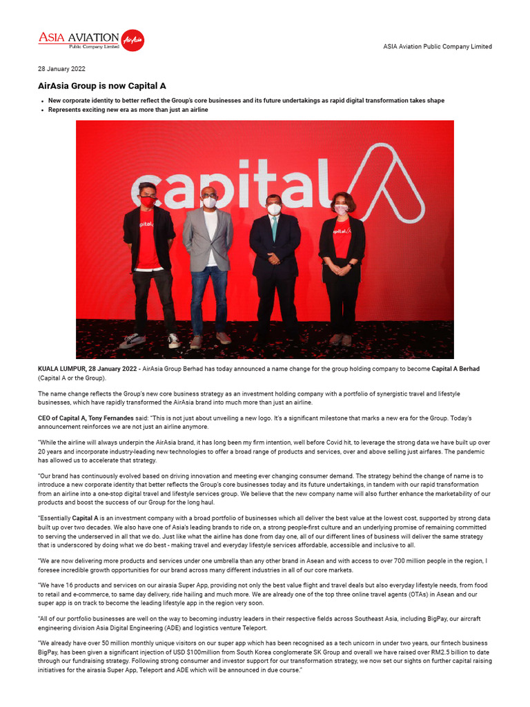 Airasia Group Is Now Capital A | PDF