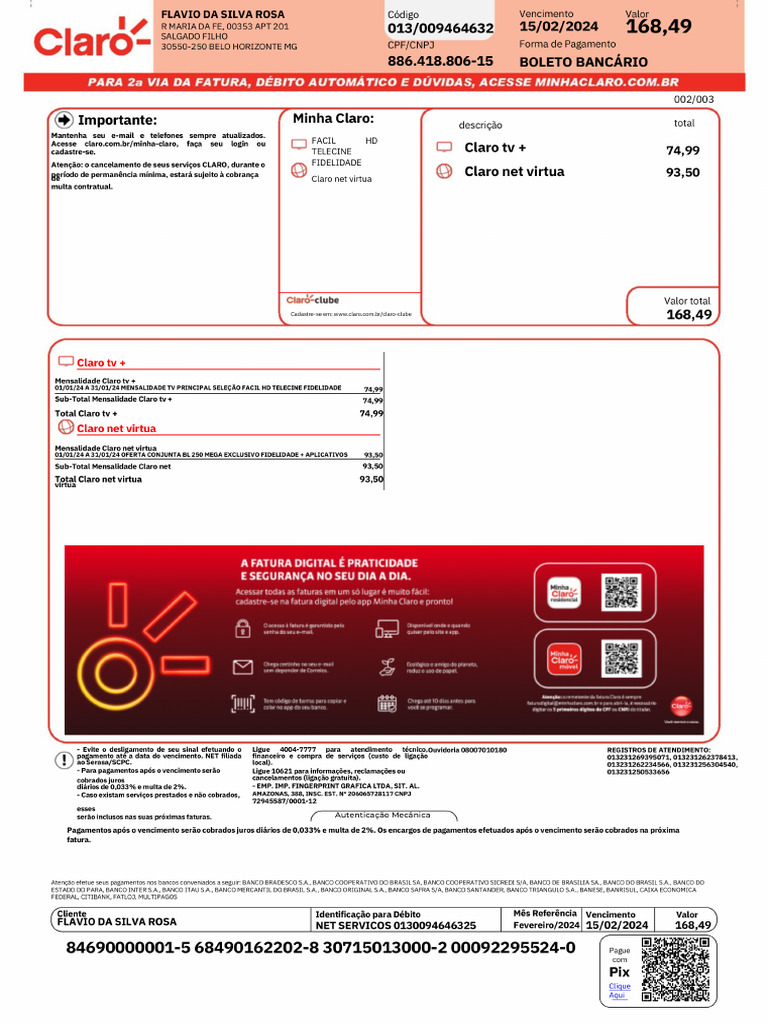 Fatura Claro Fev-2024 | PDF