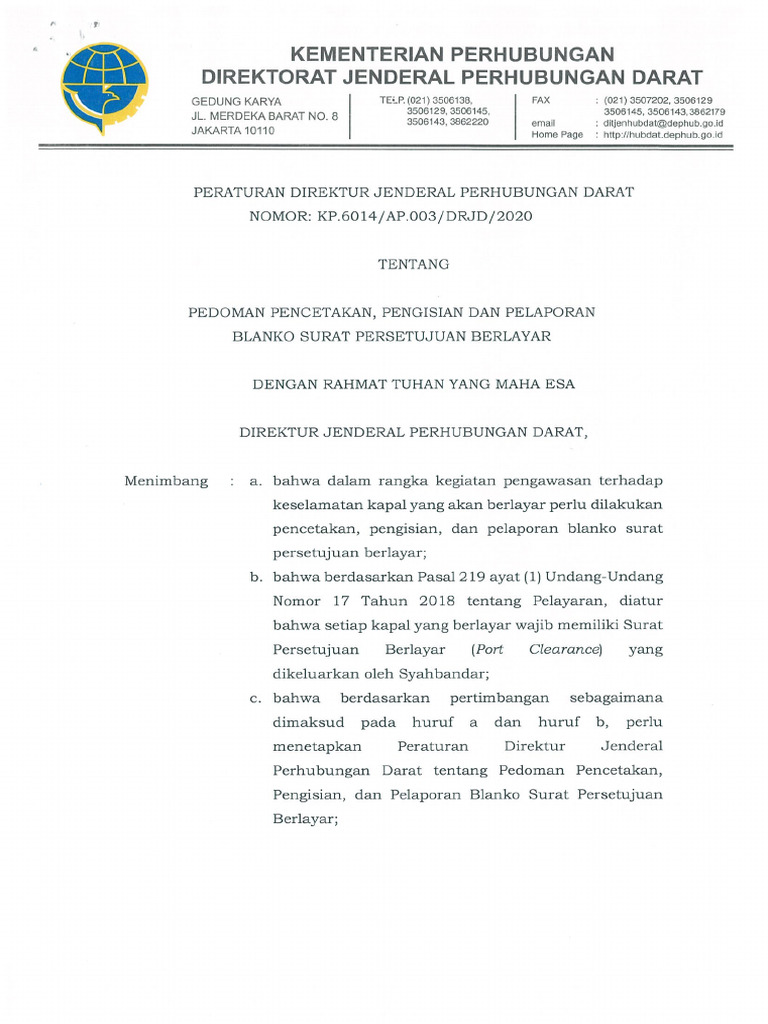 Peraturan Dirjen Hubdat TTG Pedoman Pencetakan - Pengisian Dan Pelaporan Blanko SPB | PDF