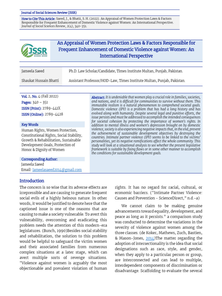 36 An Appraisal of Women Protection Laws Jameela Saeed | PDF | Violence ...