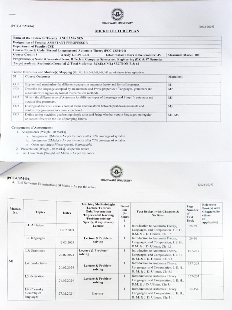 Revised PCC-CSM404 - Formal Language and Automata Theory - 2022 Batch - SECTION E | PDF