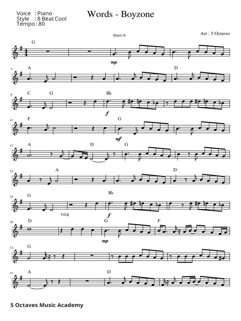 Boyzone - Words | Download Free PDF | Pitch (Music) | Musical Notation