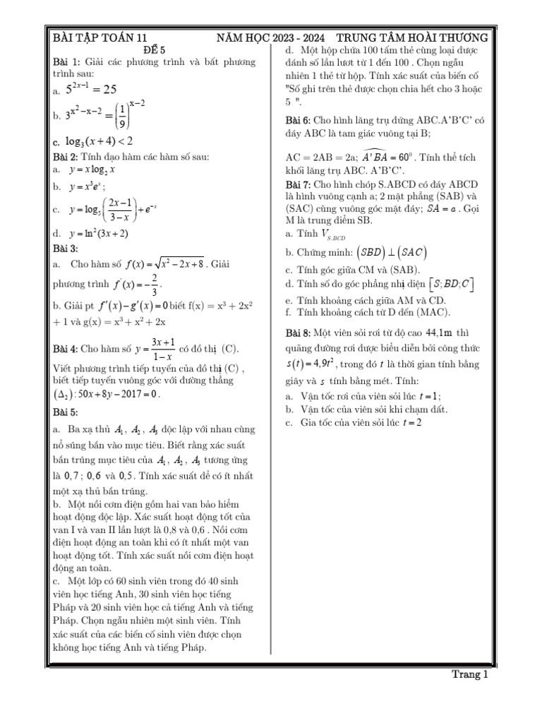 Đề Ôn Thi HK2 Toán 11 Phần 3 | PDF