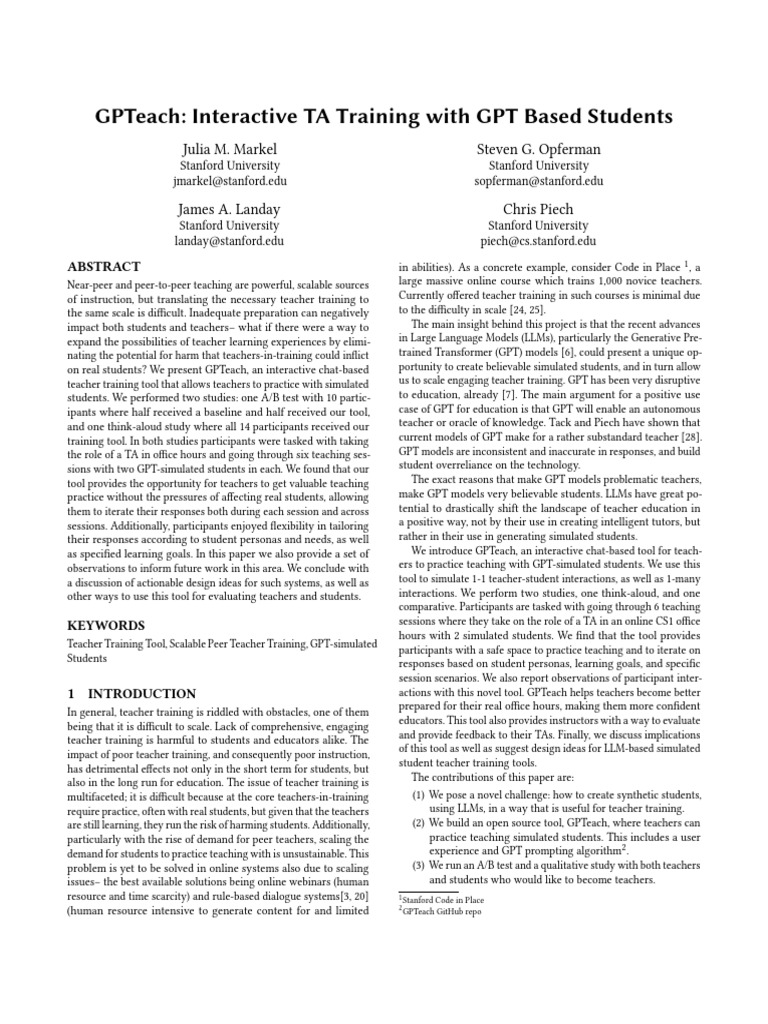 GPTeach EdArXiv | PDF | Teachers | Simulation