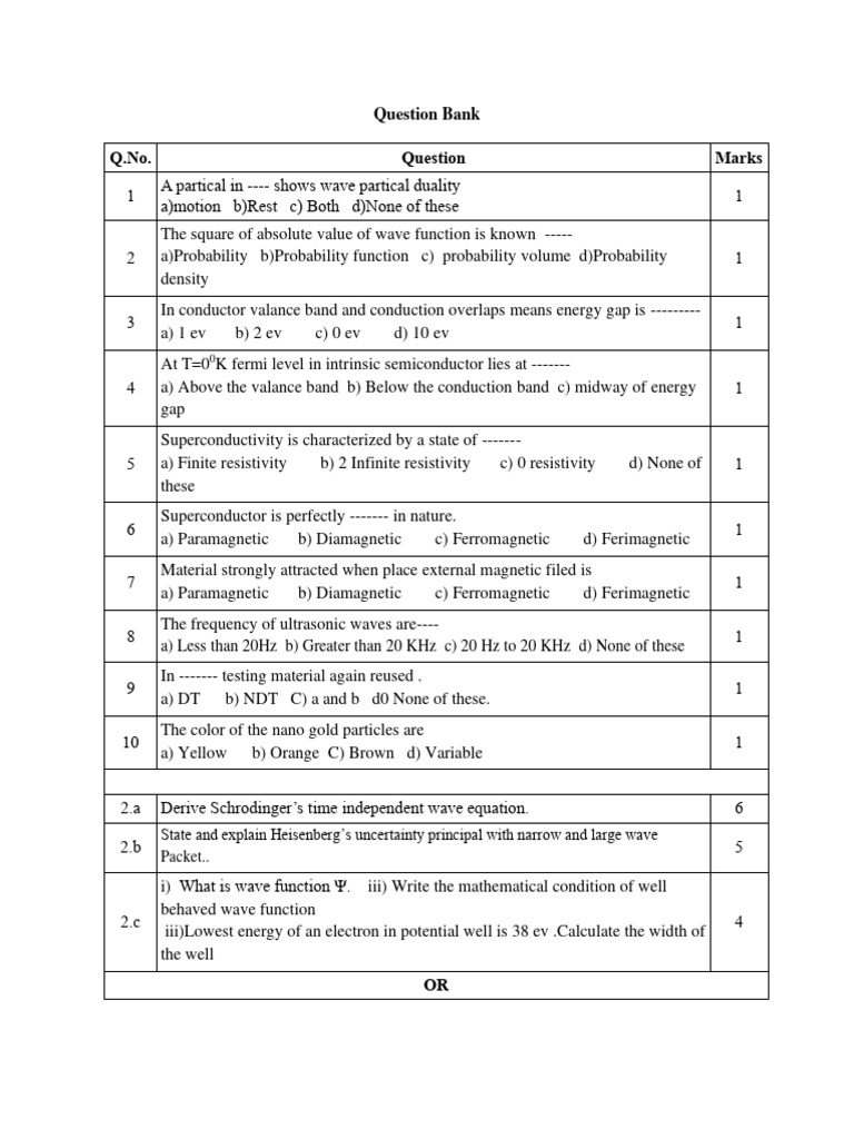 Question Bank | PDF | Electrical Resistivity And Conductivity ...