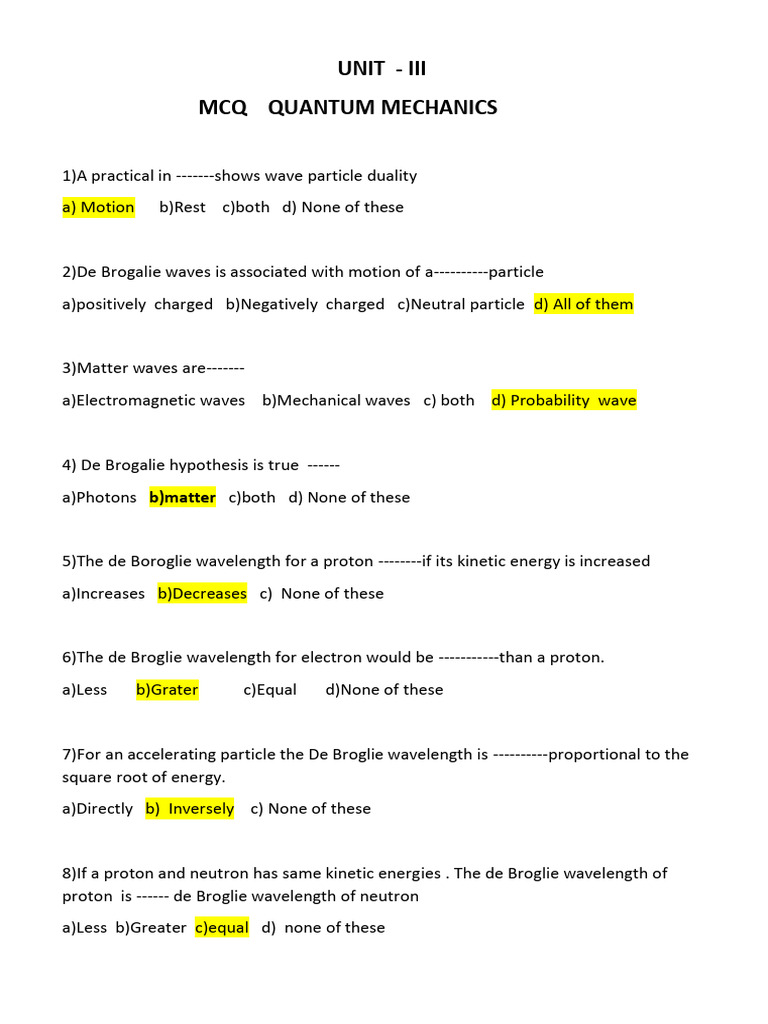 Quantum MCQ | Download Free PDF | Waves | Wave Function