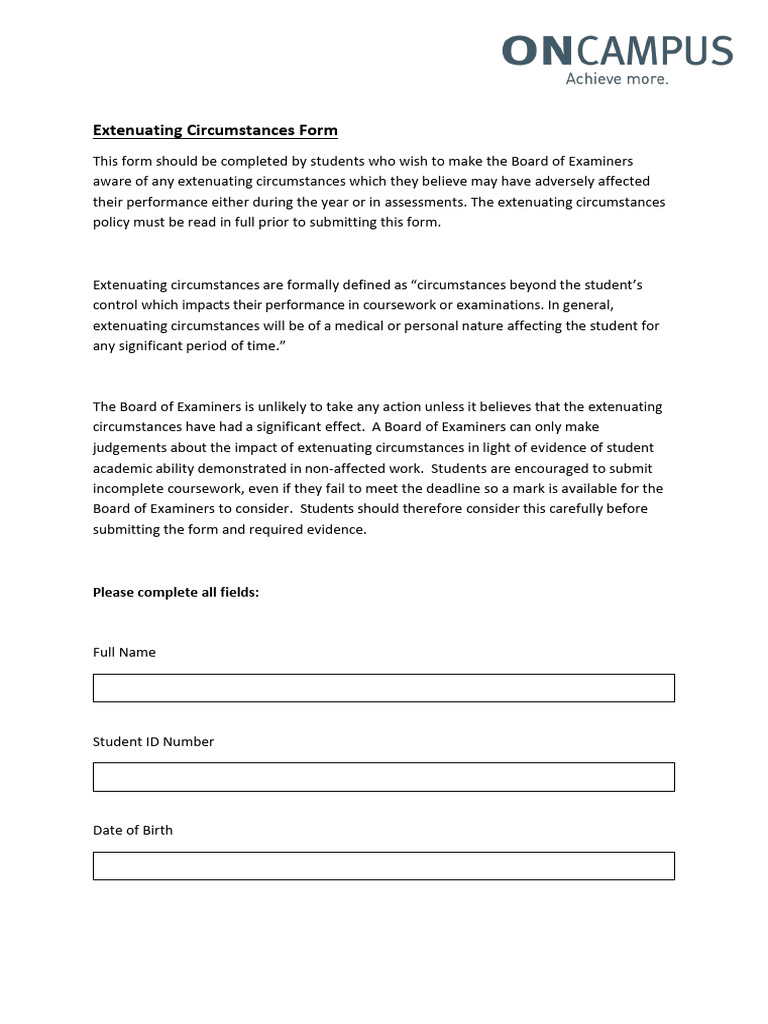 Extenuating Circumstances Form v2 2024 | PDF | Evidence | Justice