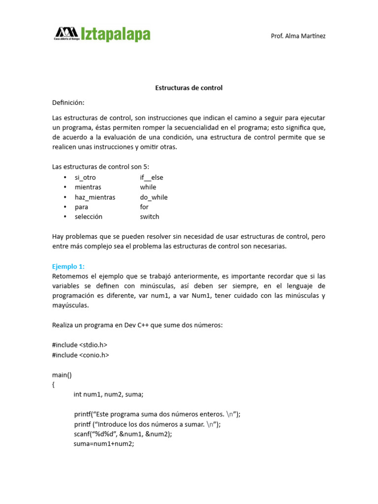 Estructuras de Control If Teoría | PDF | Flujo de control ...