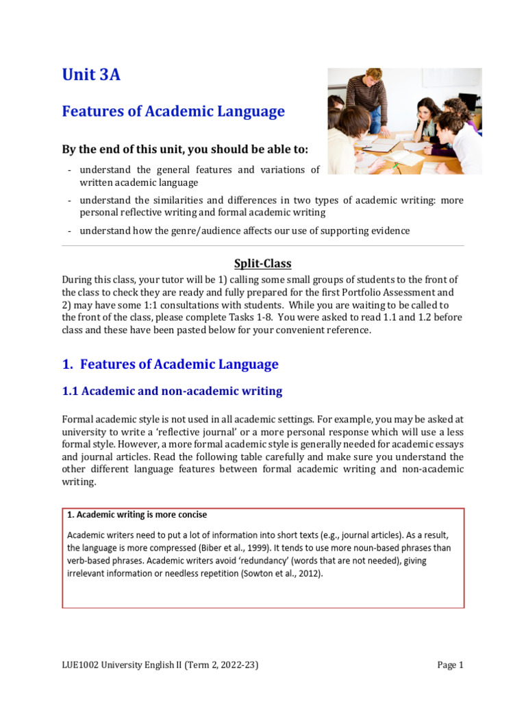 Features of Academic Language Explained | PDF | Verb | Essays