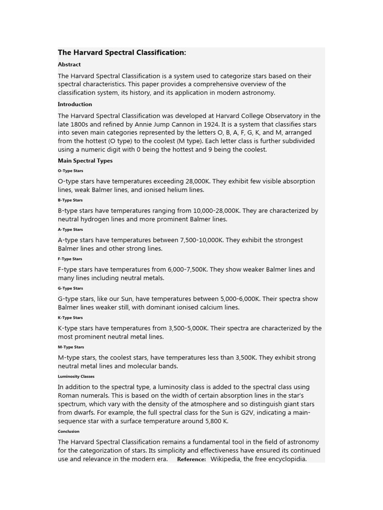 The Harvard Spectral Classification | PDF