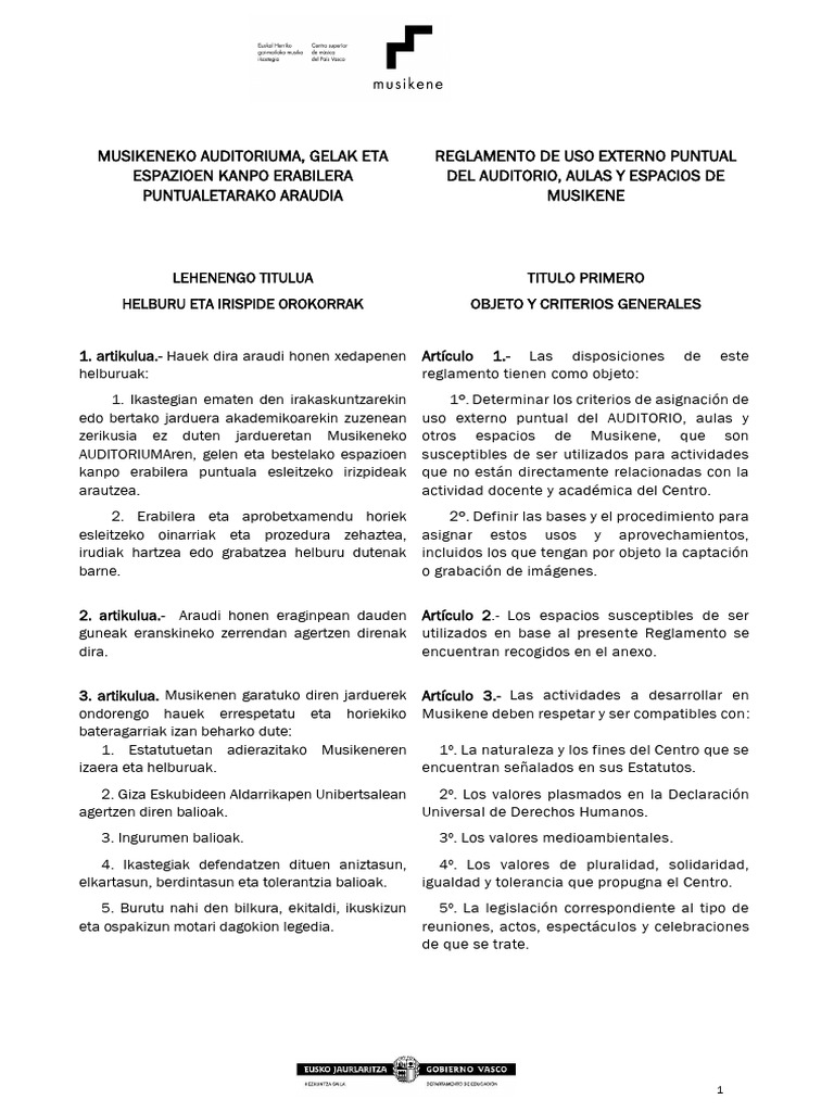 Reglamento Uso Auditorio | PDF | País Vasco (Comunidad Autónoma) | País Vasco (Gran Región)