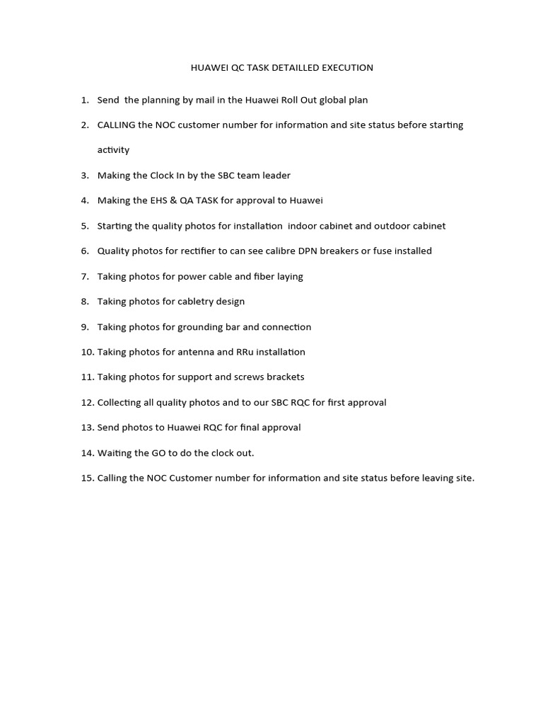 Huawei Site Quality Checklist | PDF