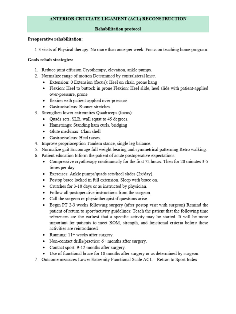 Anterior Cruciate Ligament (Acl) Reconstruction | PDF | Human Leg ...