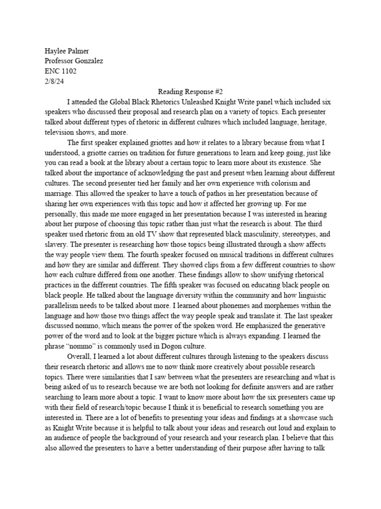 Reading Response 2 2 | PDF | Rhetoric | Word