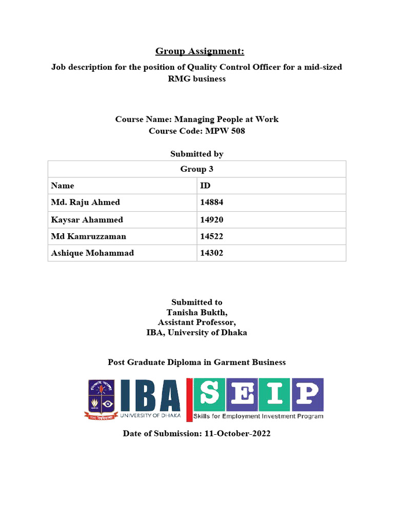MPW Assignment 1 Group No | PDF | Quality Assurance | Business