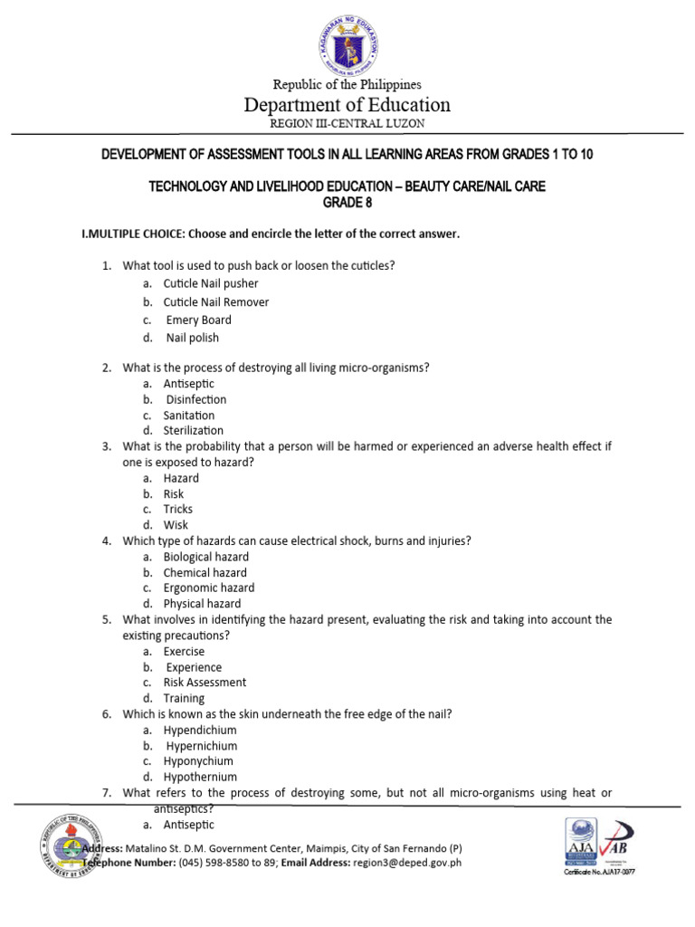 Beauty Care Nail Care Grade 8 | PDF | Hazards | Disinfectant