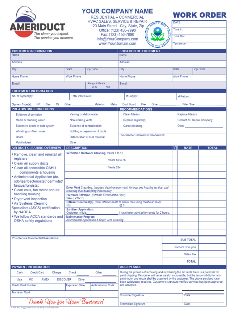 Air Duct Cleaning Work Order Word Fillab | Download Free PDF | Duct (Flow)