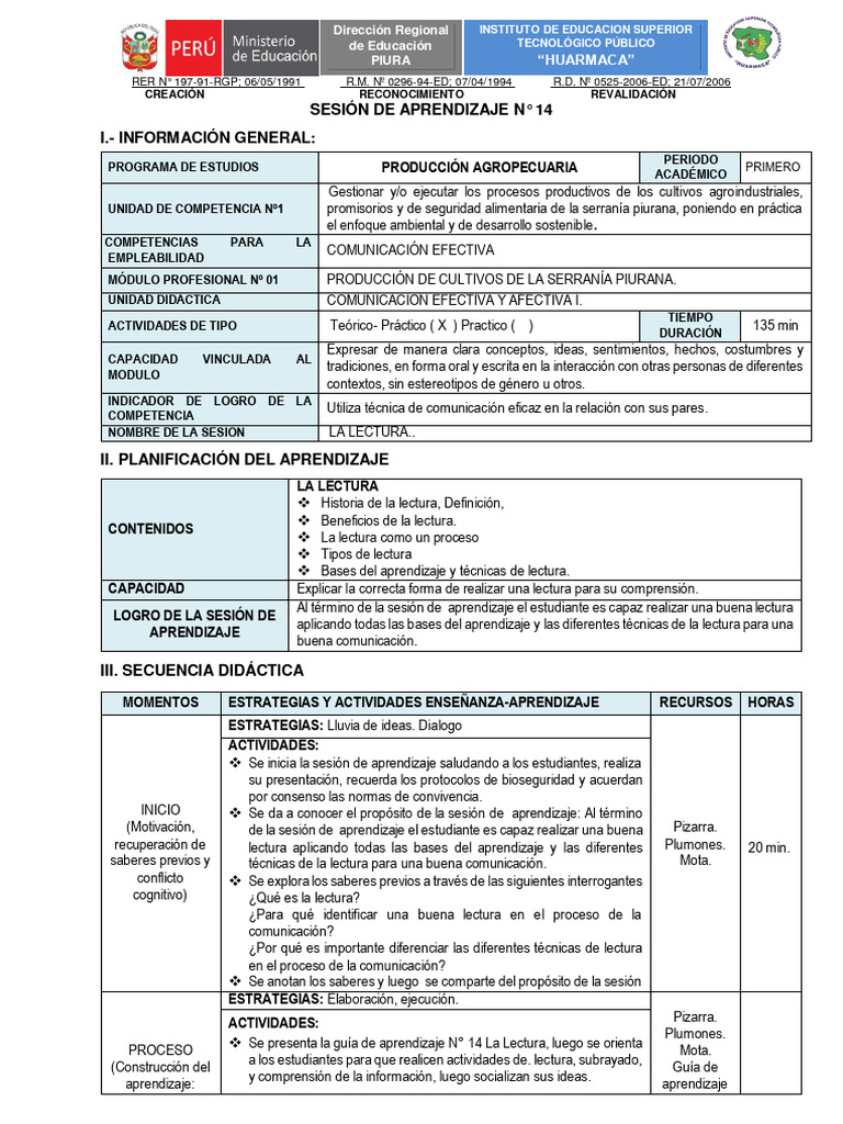Sesión de Aprendizaje 14 - Comunicación | PDF | Aprendizaje | Evaluación