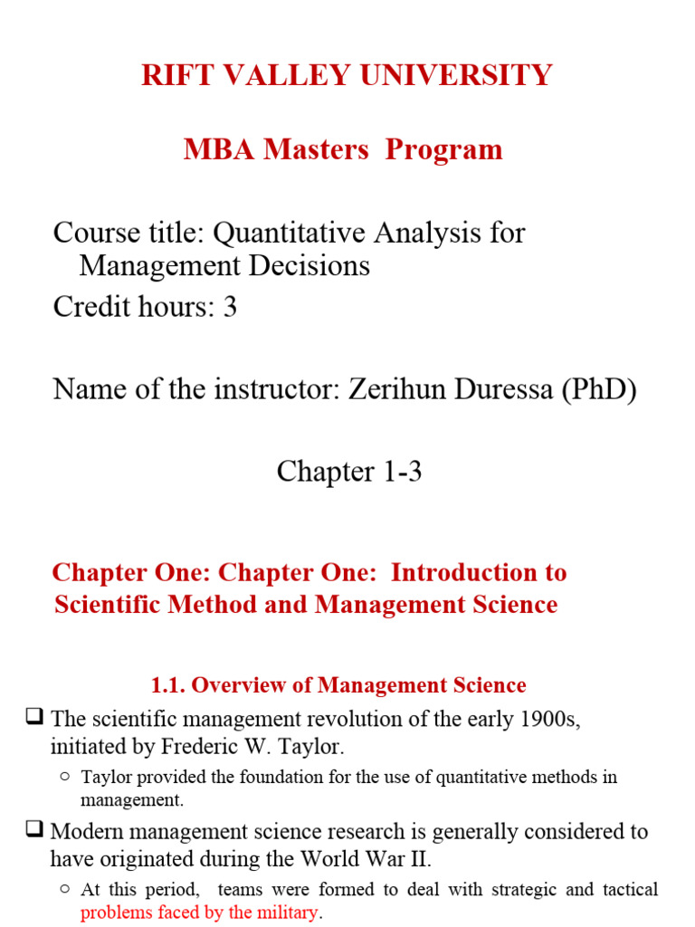 Ch 1 Ch 3 Quantitative Mangement Approach Pdf Mathematical Optimization Variable 