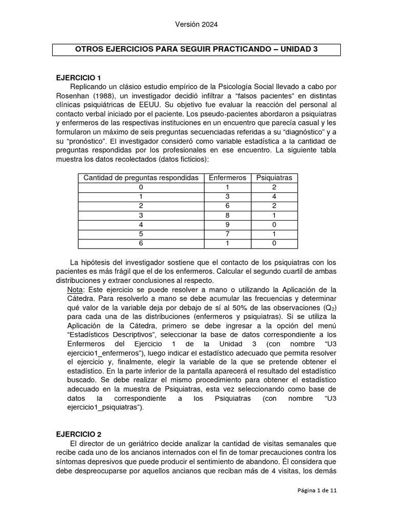 Otros Ejercicios de La Unidad 3 para Practicar - Versión 2024 | PDF | Mediana | Estadísticas