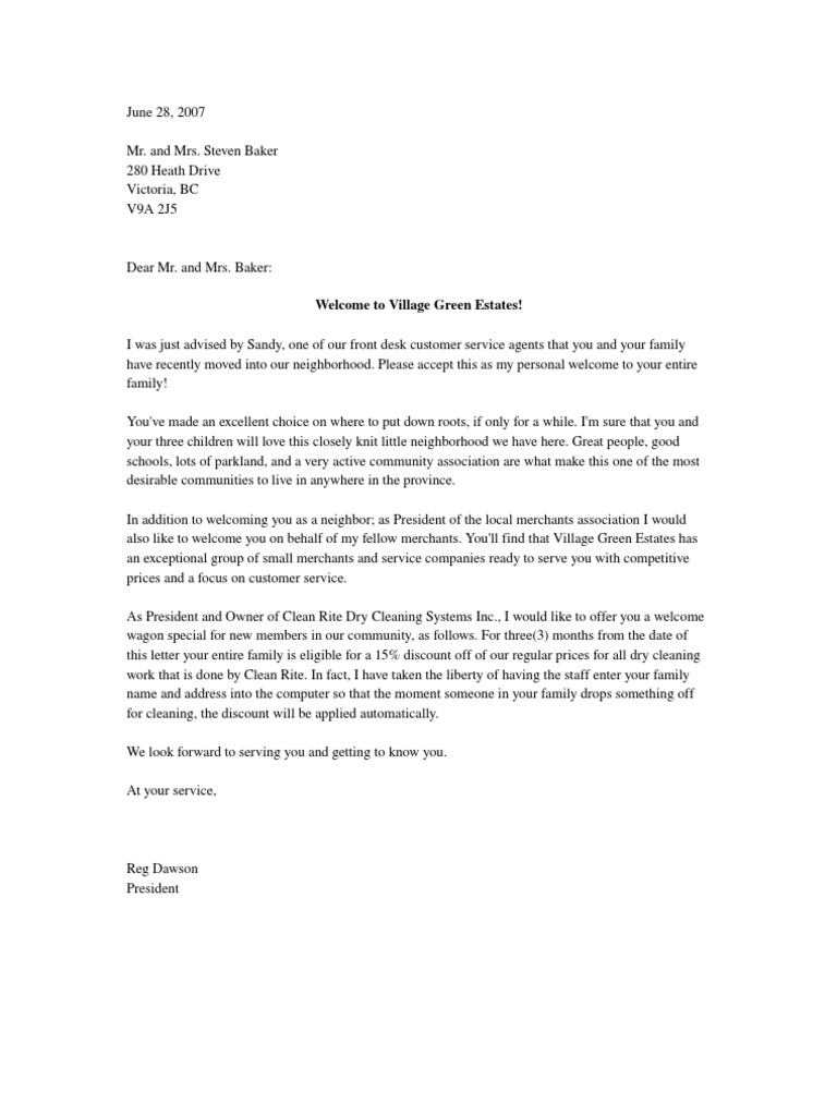 Welcome Letter - To Welcome A New Customer | PDF