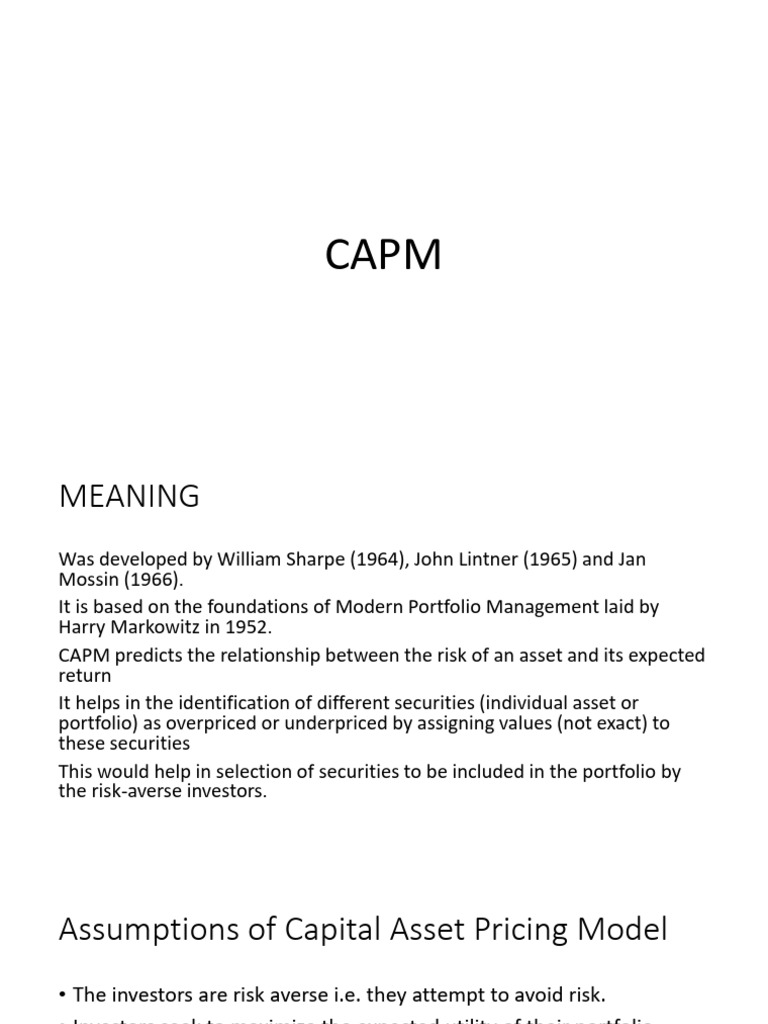 CAPM | PDF | Capital Asset Pricing Model | Money